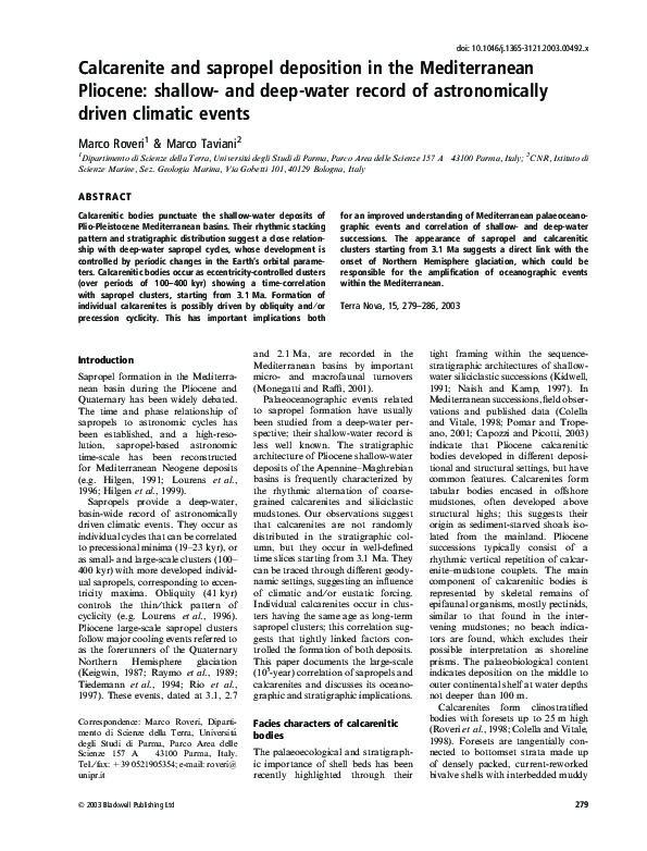 (PDF) Calcarenite and sapropel deposition in the Mediterranean Pliocene ...