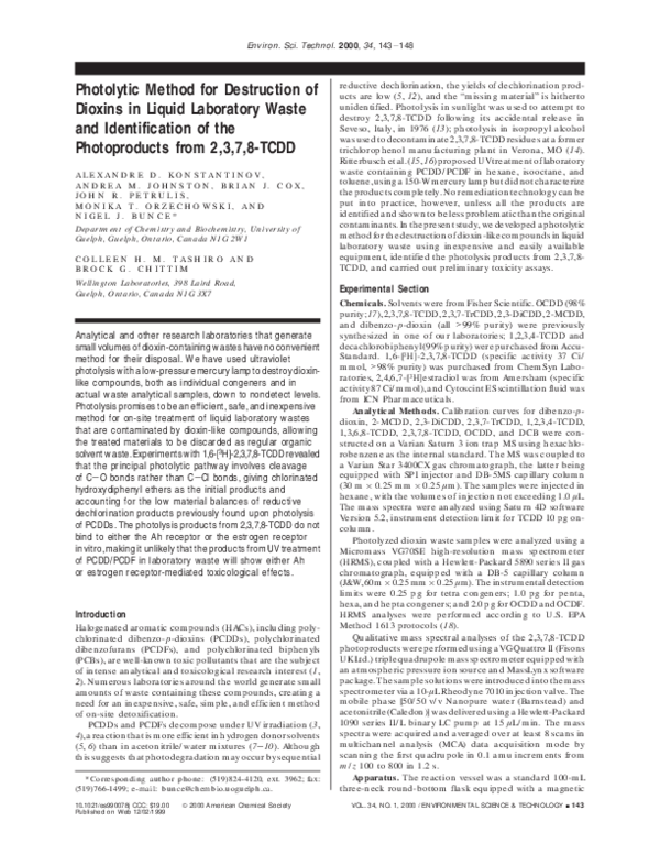 (PDF) Photolytic Method for Destruction of Dioxins in Liquid Laboratory Waste and Identification ...