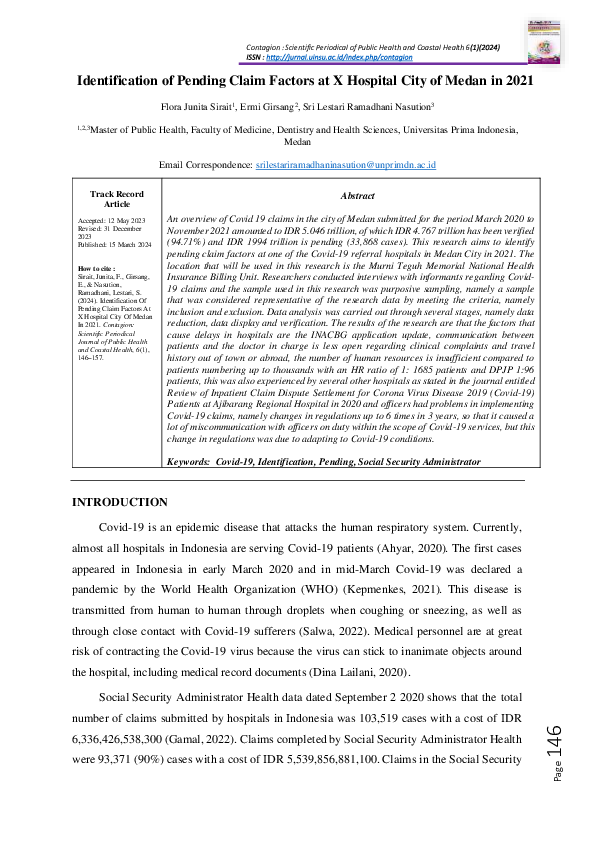 (PDF) Identification of Pending Claim Factors at X Hospital City of ...