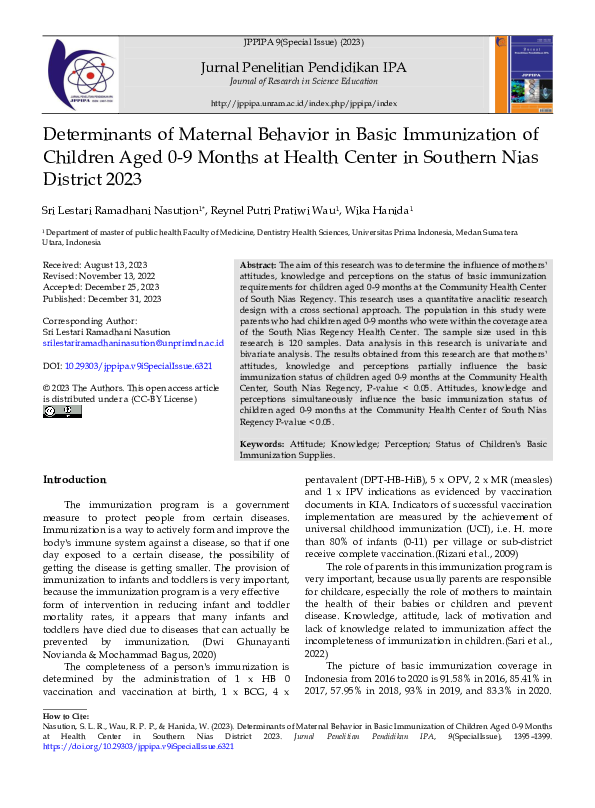(PDF) Determinants of Maternal Behavior in Basic Immunization of ...