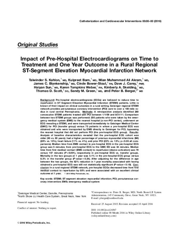 (PDF) Impact of pre-hospital electrocardiograms on time to treatment ...