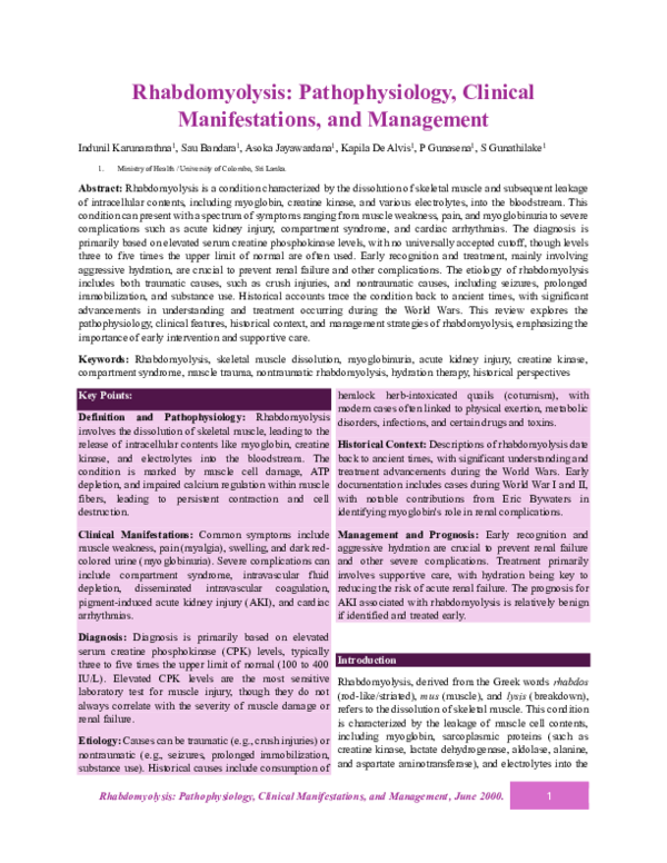 (PDF) Rhabdomyolysis: Pathophysiology, Clinical Manifestations, and ...