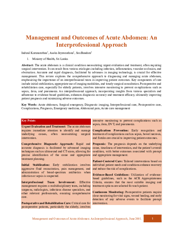 (PDF) Management and Outcomes of Acute Abdomen: An Interprofessional ...