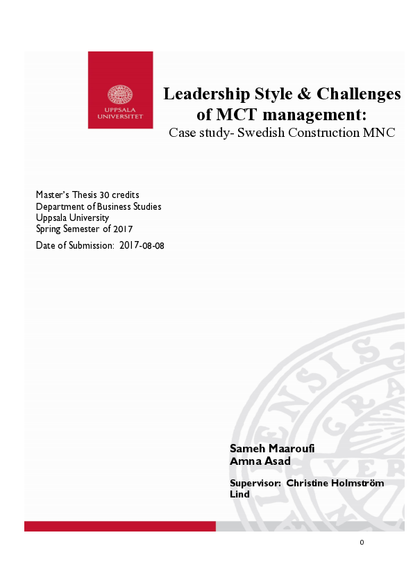 (PDF) Leadership Style a Challenges of MCT Management : Case Study ...