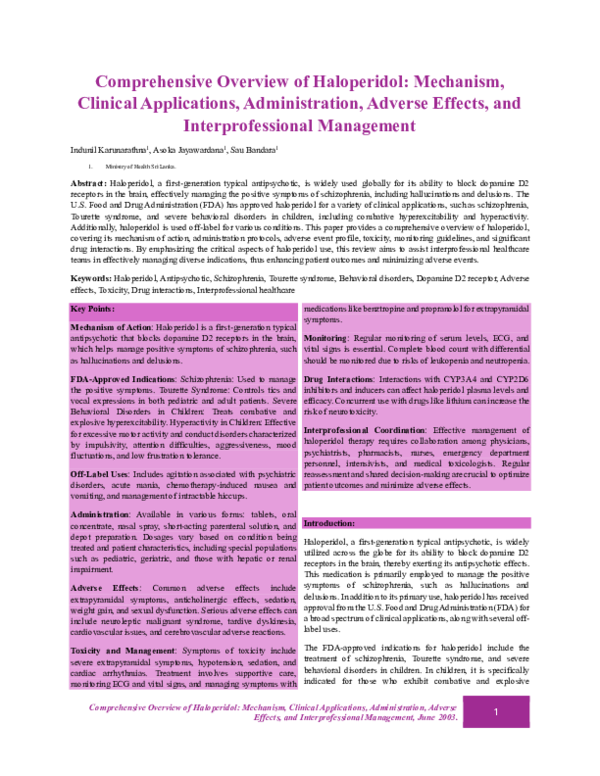(PDF) Comprehensive Overview of Haloperidol: Mechanism, Clinical ...
