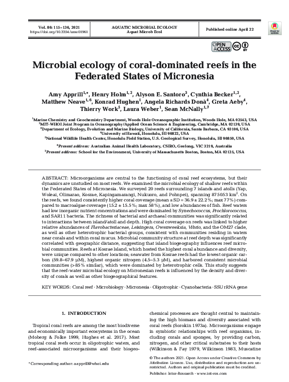 (PDF) Microbial ecology of coral-dominated reefs in the Federated ...