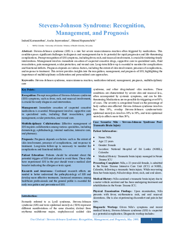 (PDF) Stevens-Johnson Syndrome: Recognition, Management, and Prognosis