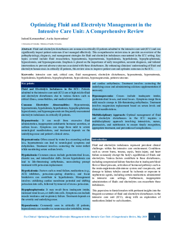 (PDF) Optimizing Fluid and Electrolyte Management in the Intensive Care ...