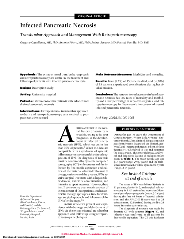 (PDF) Infected Pancreatic Necrosis