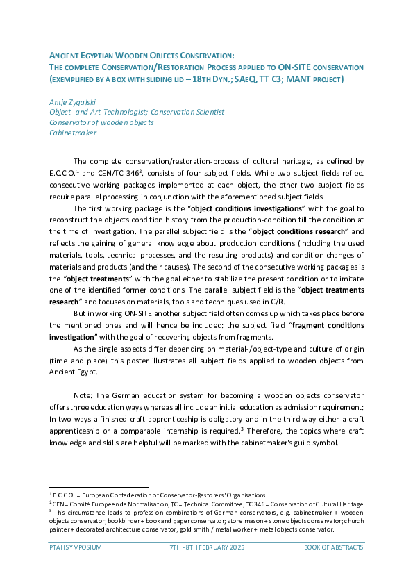 (PDF) 2025. Ancient Egyptian Wooden Objects Conservation: The complete ...