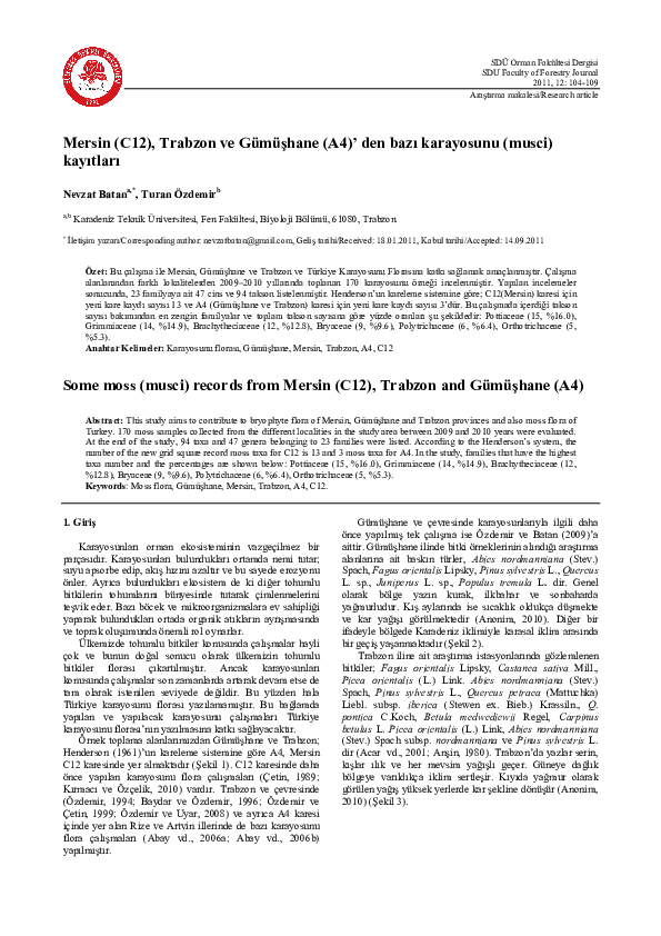 (PDF) Some moss (musci) records from Mersin (C12), Trabzon and ...