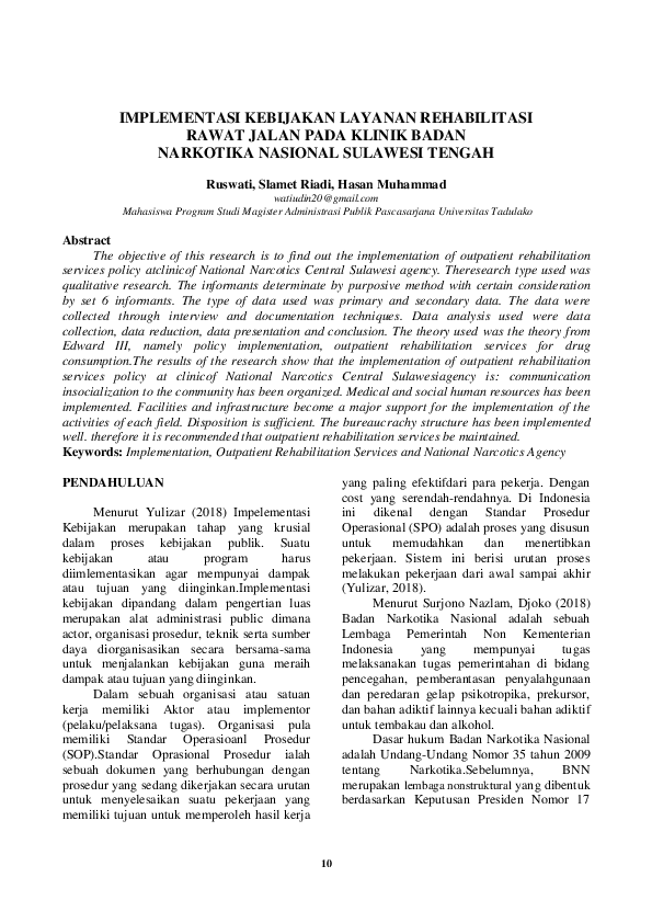 (PDF) Implementasi Kebijakan Layanan Rehabilitasi Rawat Jalan Pada Klinik Badan Narkotika ...