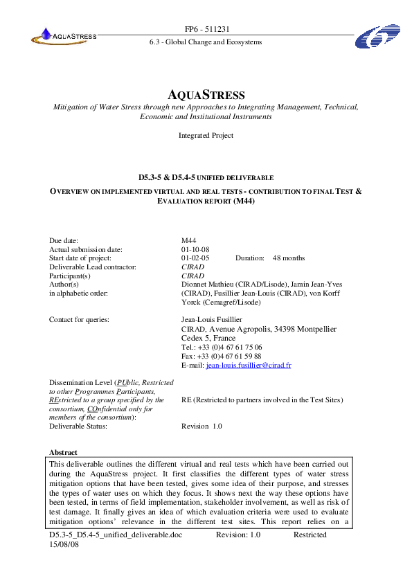 (PDF) AquaStress. D5.3-5 et D5.4-5 Unified delivrable. Overview on ...
