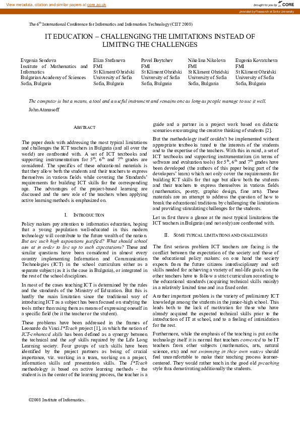 (PDF) IT education–challenging the limitations instead of limiting the ...