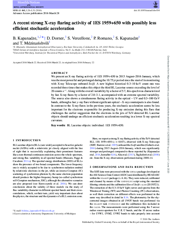 (PDF) A recent strong X-ray flaring activity of 1ES 1959+650 with ...