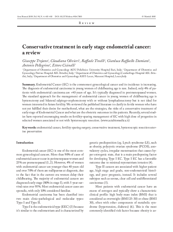 (PDF) Conservative treatment in early stage endometrial cancer: a review