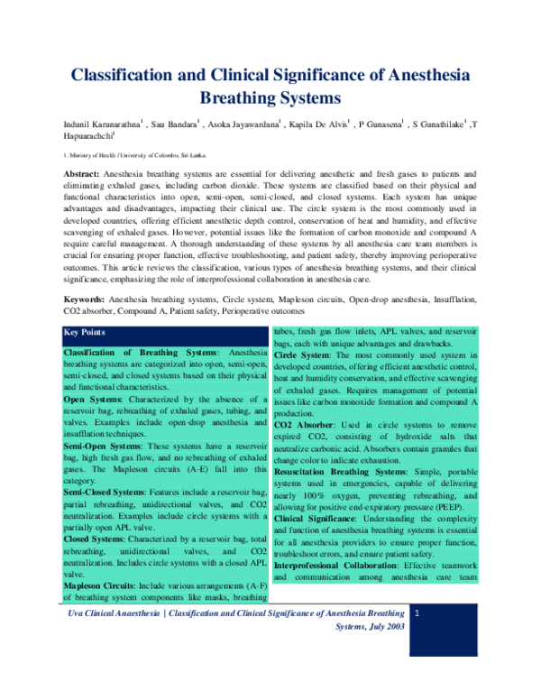 (PDF) Classification and Clinical Significance of Anesthesia Breathing ...