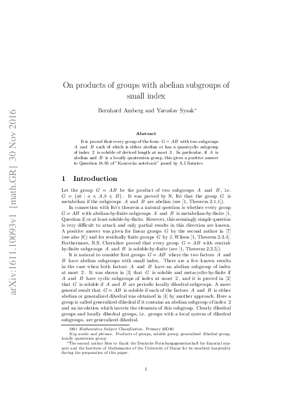 (PDF) On products of groups with abelian subgroups of small index