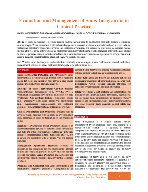(PDF) Evaluation and Management of Sinus Tachycardia in Clinical Practice