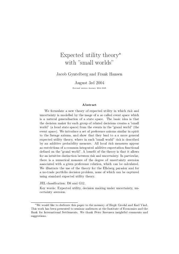 (PDF) Expected utility theory ⁄ with "small worlds