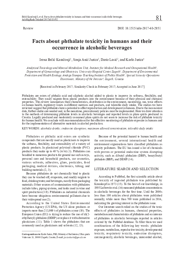 (PDF) Facts about phthalate toxicity in humans and their occurrence in ...