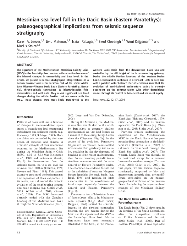 (PDF) Messinian sea level fall in the Dacic Basin (Eastern Paratethys ...