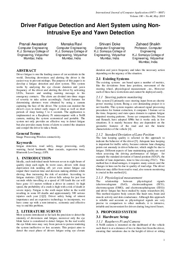 Pdf Driver Fatigue Detection And Alert System Using Non Intrusive Eye 4208