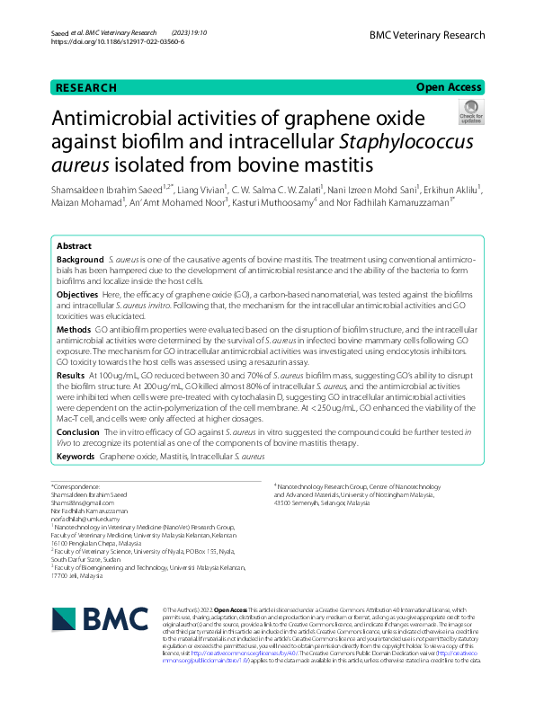 (PDF) Antimicrobial activities of graphene oxide against biofilm and intracellular ...