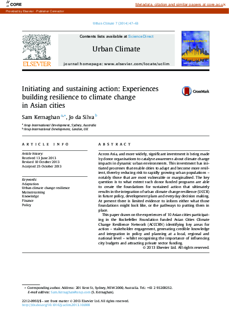 (PDF) Initiating and sustaining action: Experiences building resilience to climate change in ...
