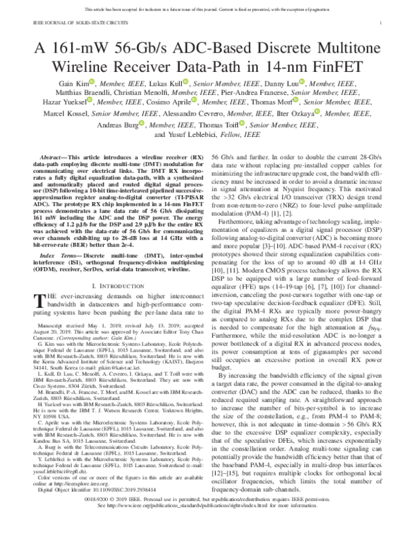 (PDF) A 161-mW 56-Gb/s ADC-Based Discrete Multitone Wireline Receiver ...