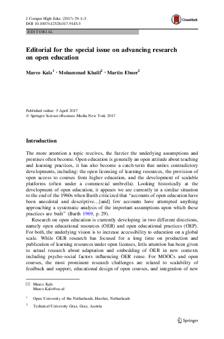 (PDF) Editorial for the special issue on advancing research on open ...