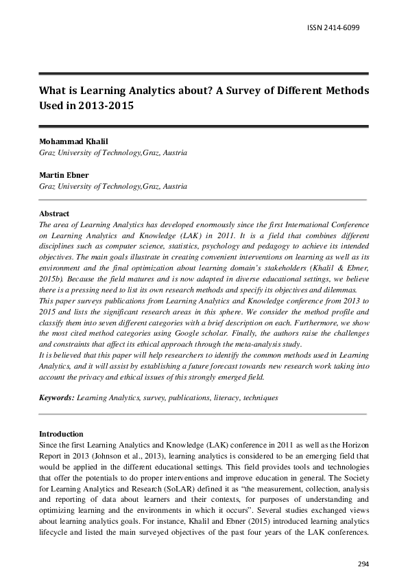 (PDF) What is Learning Analytics about? A Survey of Different Methods ...