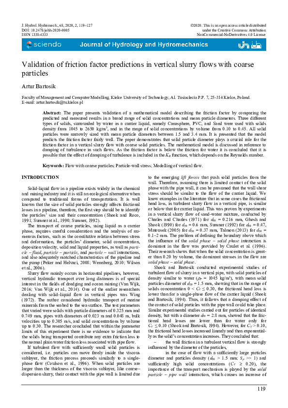 (PDF) Validation of friction factor predictions in vertical slurry flows with coarse particles