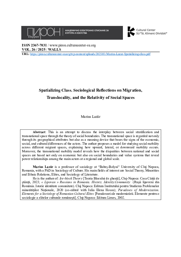(PDF) Spatializing Class. Sociological Reflections on Migration ...