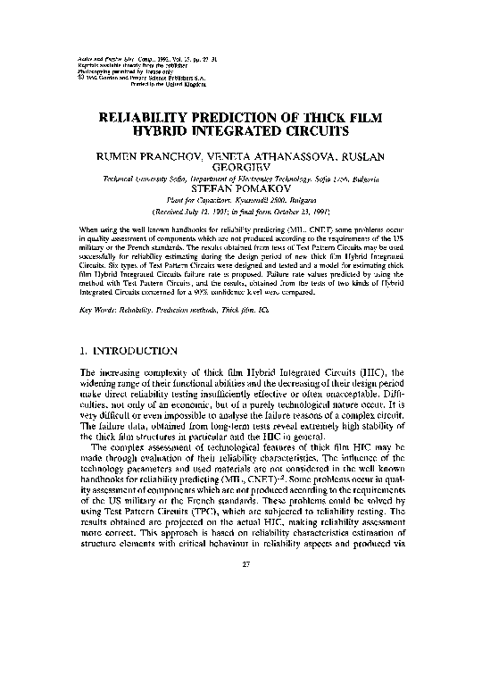 (PDF) Reliability Prediction of Thick Film Hybrid Integrated Circuits