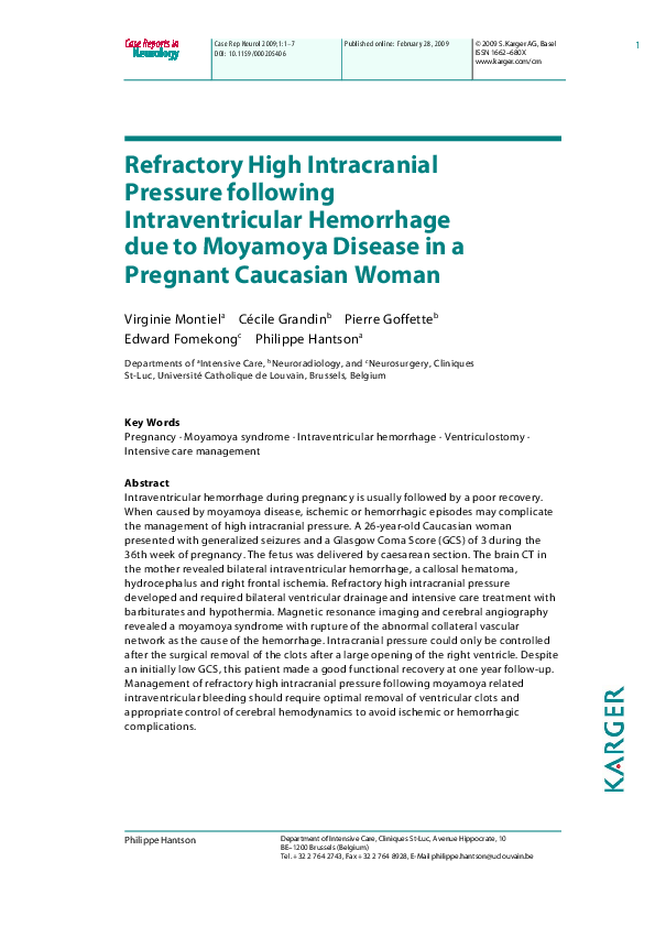 (PDF) Refractory High Intracranial Pressure following Intraventricular ...