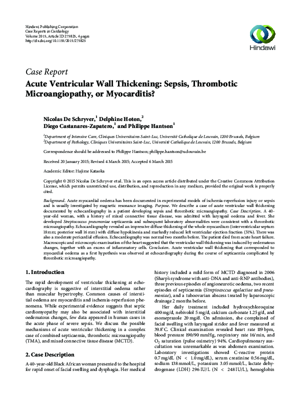 (PDF) Acute Ventricular Wall Thickening: Sepsis, Thrombotic ...