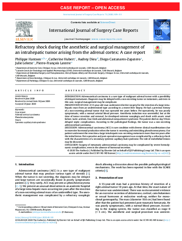 (PDF) Refractory shock during the anesthetic and surgical management of ...