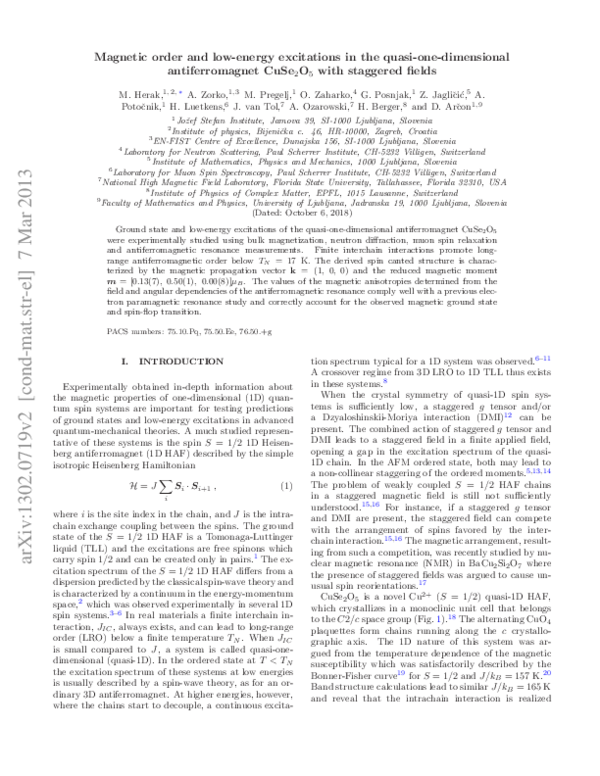 (PDF) Magnetic order and low-energy excitations in the quasi-one ...