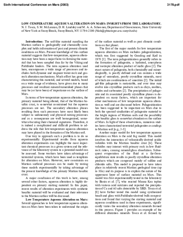 (PDF) Low-Temperature Aqueous Alteration on Mars: Insights from the Laboratory
