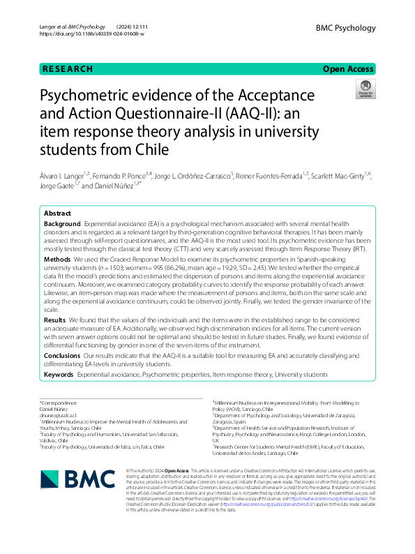 (PDF) Psychometric evidence of the Acceptance and Action Questionnaire-II (AAQ-II): an item ...
