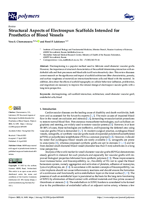 (PDF) Structural Aspects of Electrospun Scaffolds Intended for Prosthetics of Blood Vessels