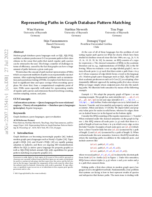 (PDF) Representing Paths in Graph Database Pattern Matching