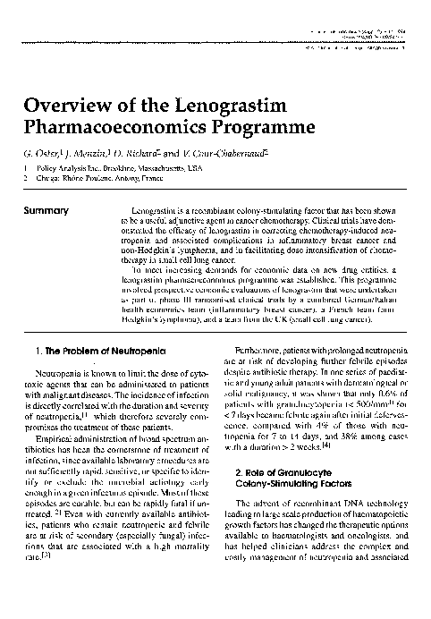 (PDF) Overview of the Lenograstim Pharmacoeconomics Programme