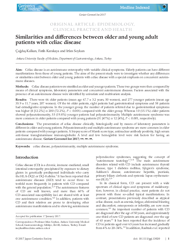 (PDF) Similarities and differences between older and young adult patients with celiac disease