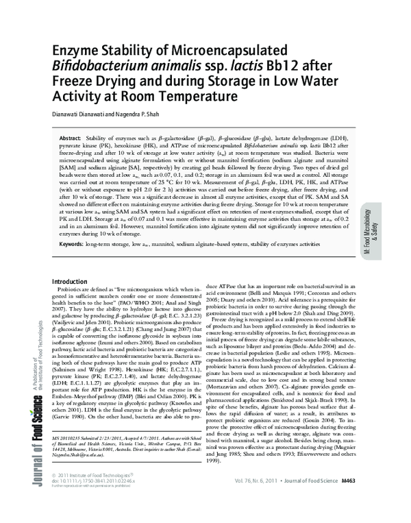 (PDF) Enzyme Stability of Microencapsulated Bifidobacterium animalis ...