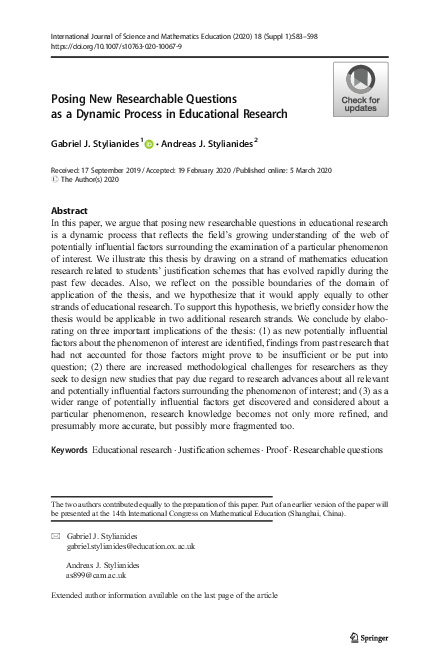 (PDF) Posing New Researchable Questions as a Dynamic Process in ...