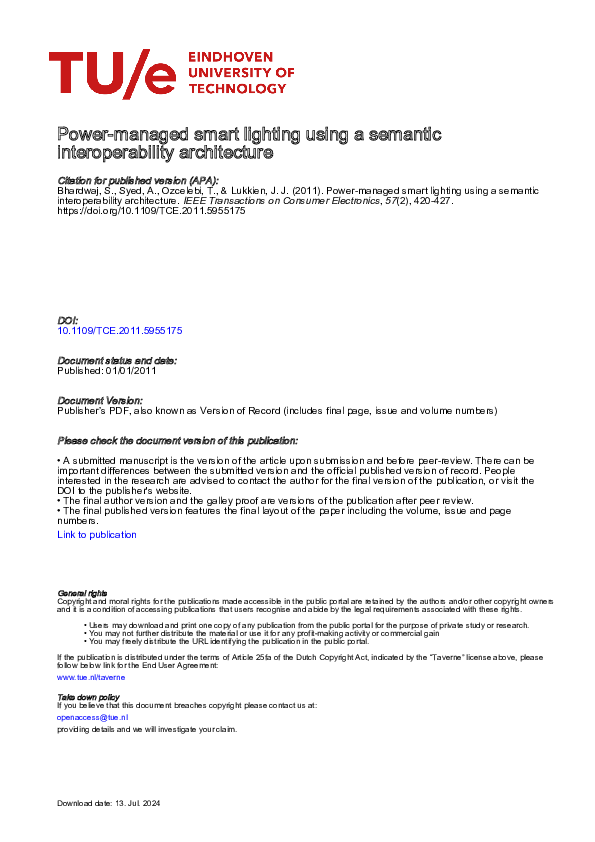 (PDF) Power-managed smart lighting using a semantic interoperability architecture