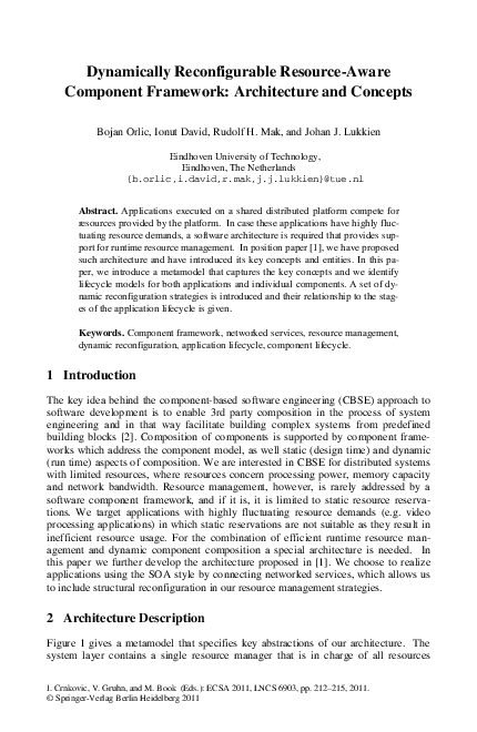 (PDF) Dynamically Reconfigurable Resource-Aware Component Framework: Architecture and Concepts