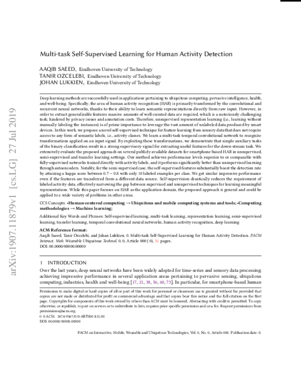 (PDF) Multi-task Self-Supervised Learning for Human Activity Detection